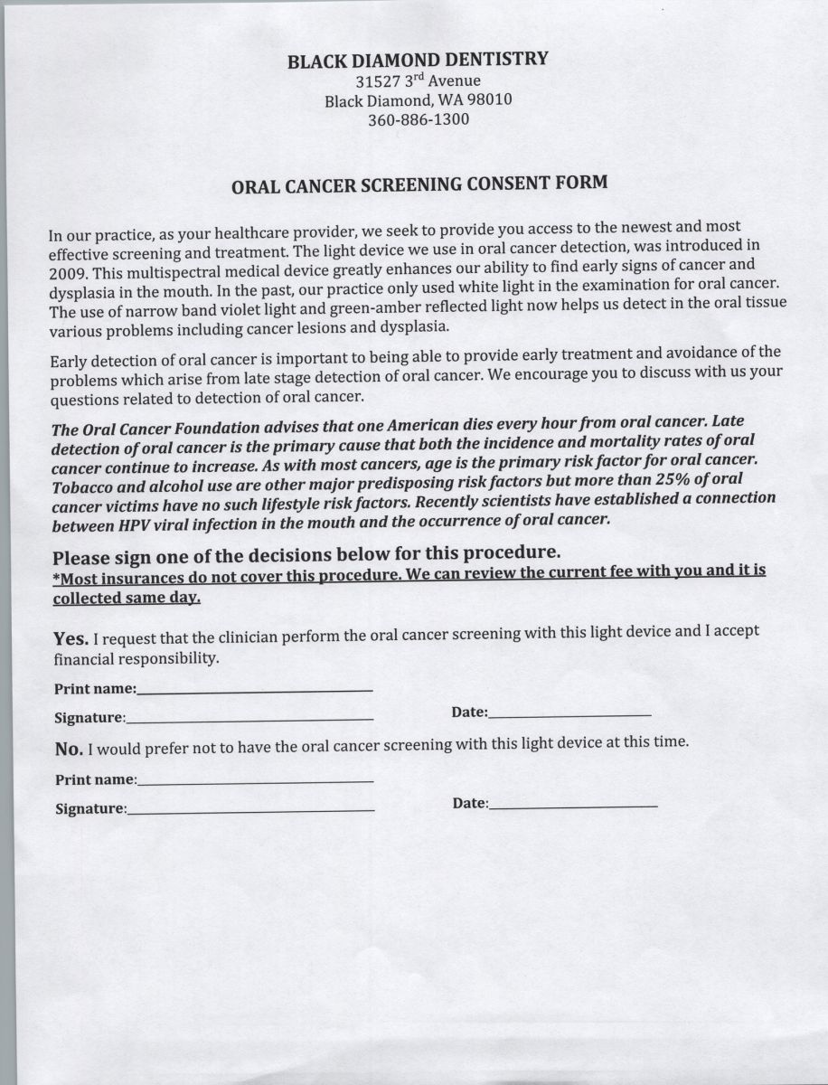 Patient Forms - Black Diamond Dentistry | Black Diamond Kent WA
